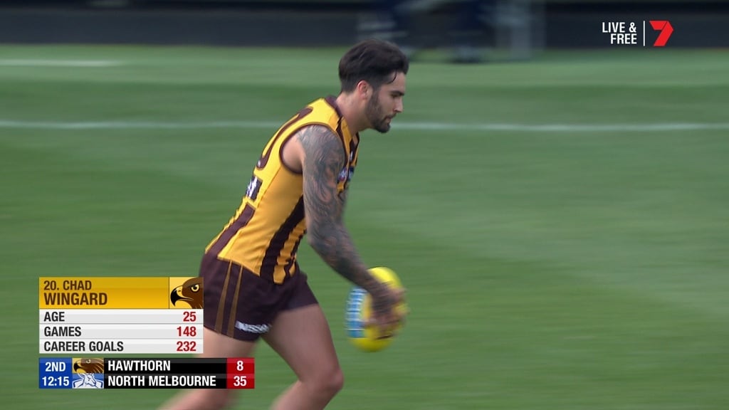 Wingard rises for his first goal as a Hawk