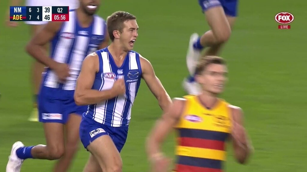 New Roo puts his first-ever AFL goal through
