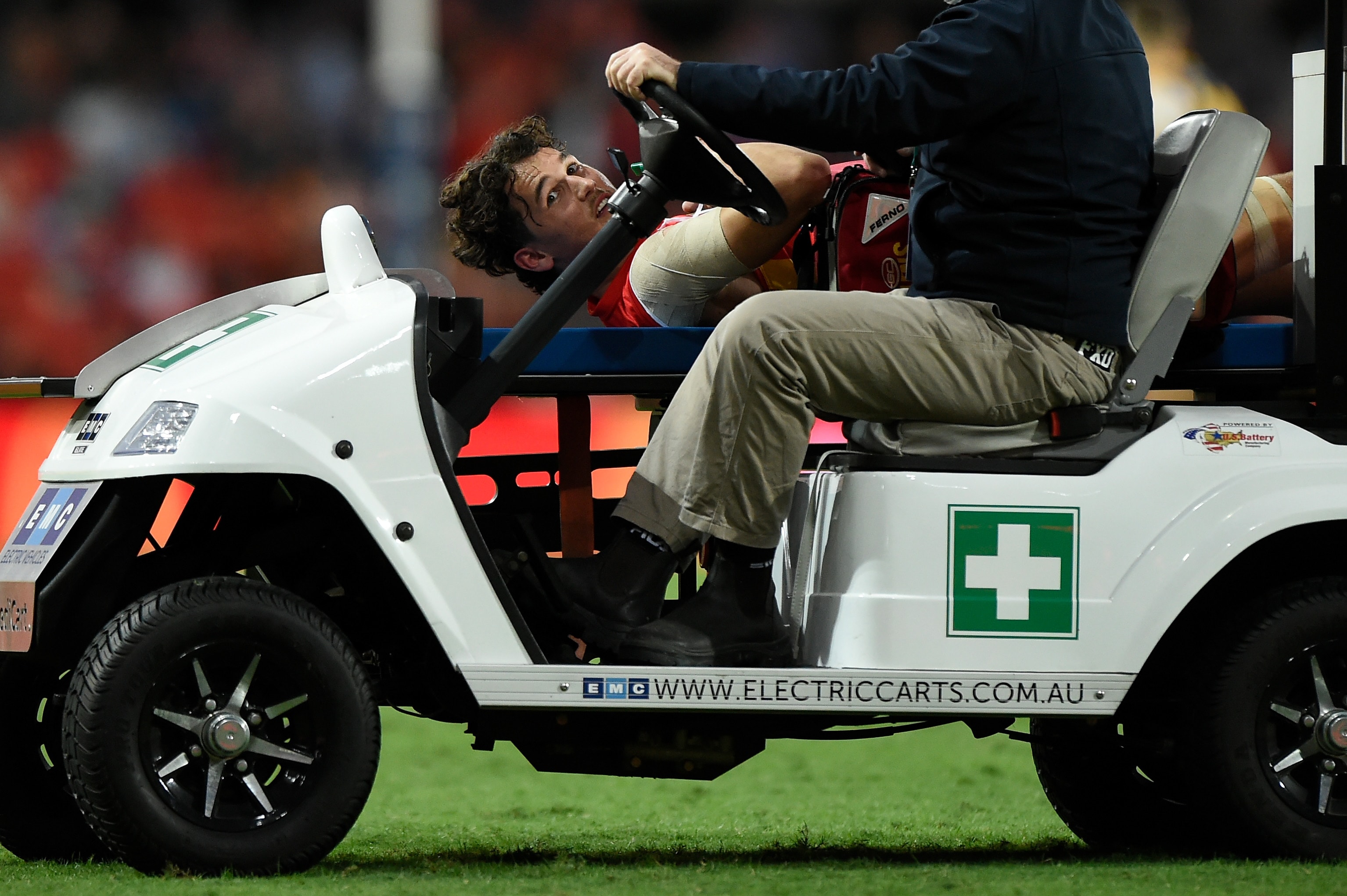 Powell stretchered off after sickening leg injury