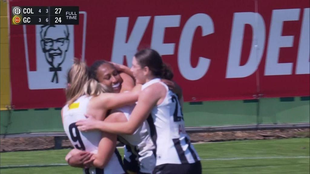 AFLW last two mins: Pies hold off Suns to notch first win of 2024