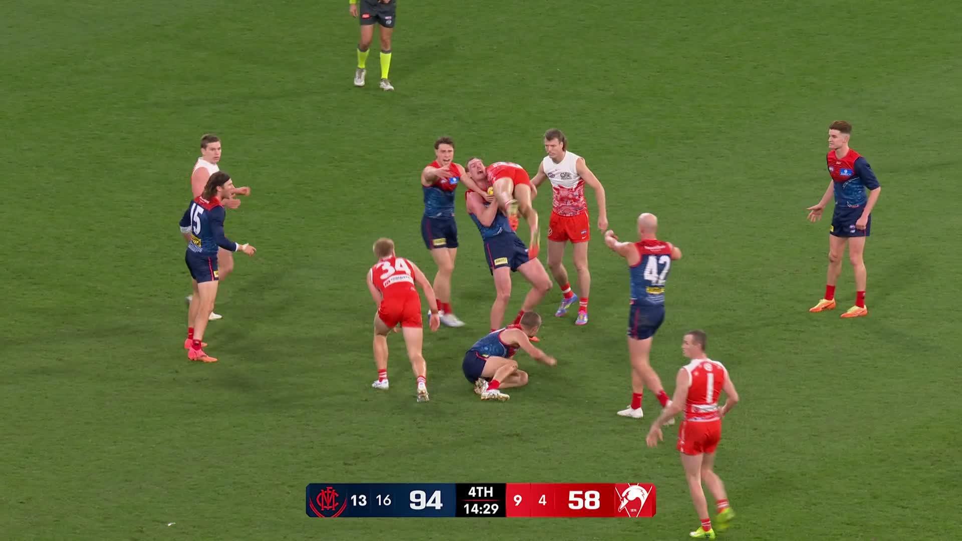 Demon shows his power with wrestling move on Swan
