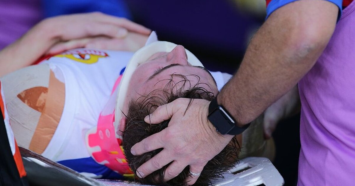 Bulldog taken from Eagles clash on a stretcher