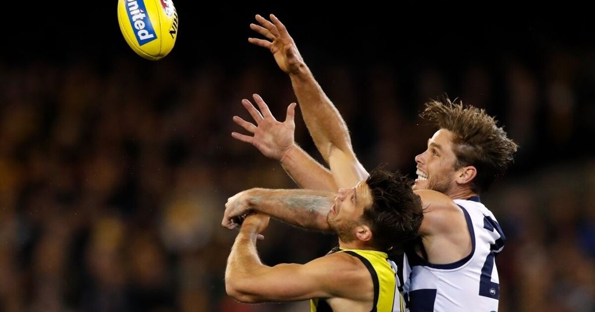 The duel: Tom Hawkins v Alex Rance