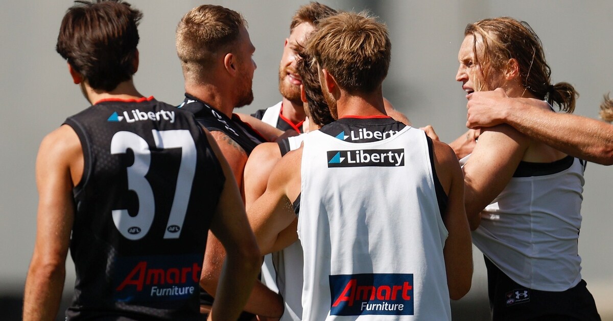 Stringer and Redman scuffle at intense Bombers training session